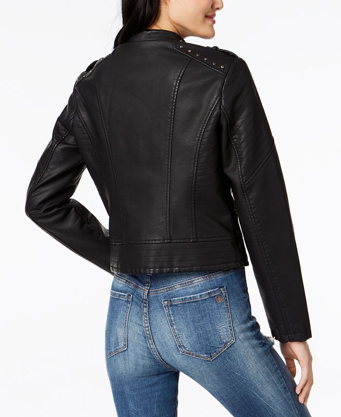 Collection B Juniors' Studded Faux-Leather Moto Jacket - Macy's