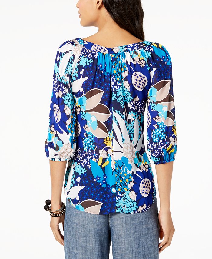Trina Turk 3/4-Sleeve Floral-Print Top - Macy's