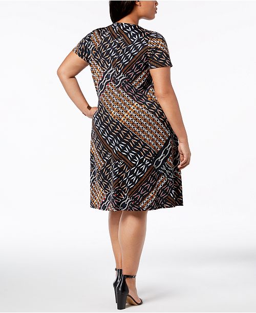 NY Collection Plus & Petite Plus Size Printed Fit & Flare Dress ...