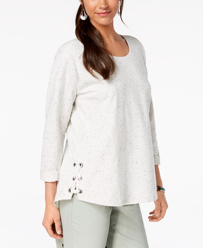 Style & Co Flecked Side Lace-Up Top, Created for Macy's - Macy's