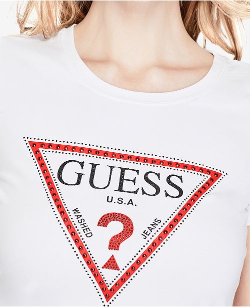 GUESS Embellished Triangle Logo T-Shirt - Tops - Juniors - Macy's