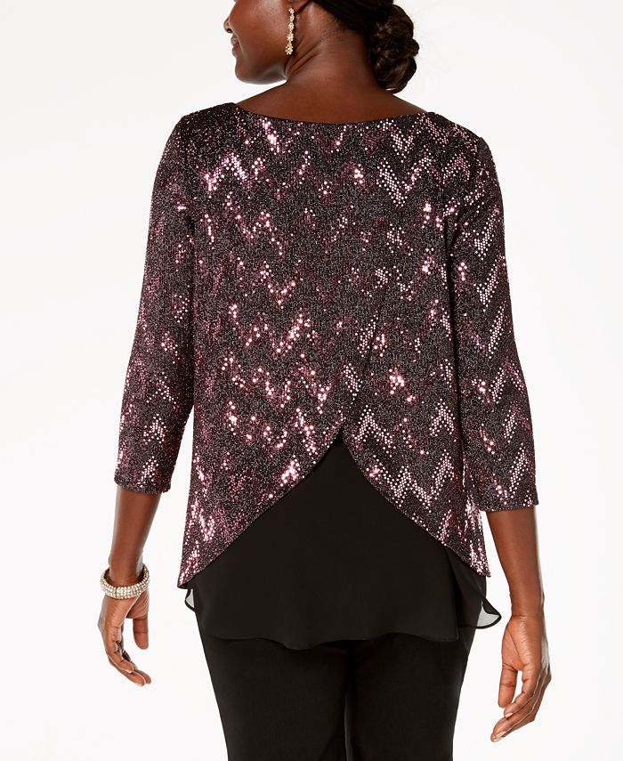 MSK Sequined Chevron Layered-Look Blouse - Macy's