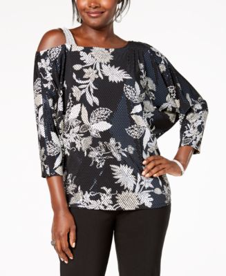 MSK Embellished Printed Cold-Shoulder Top - Macy's