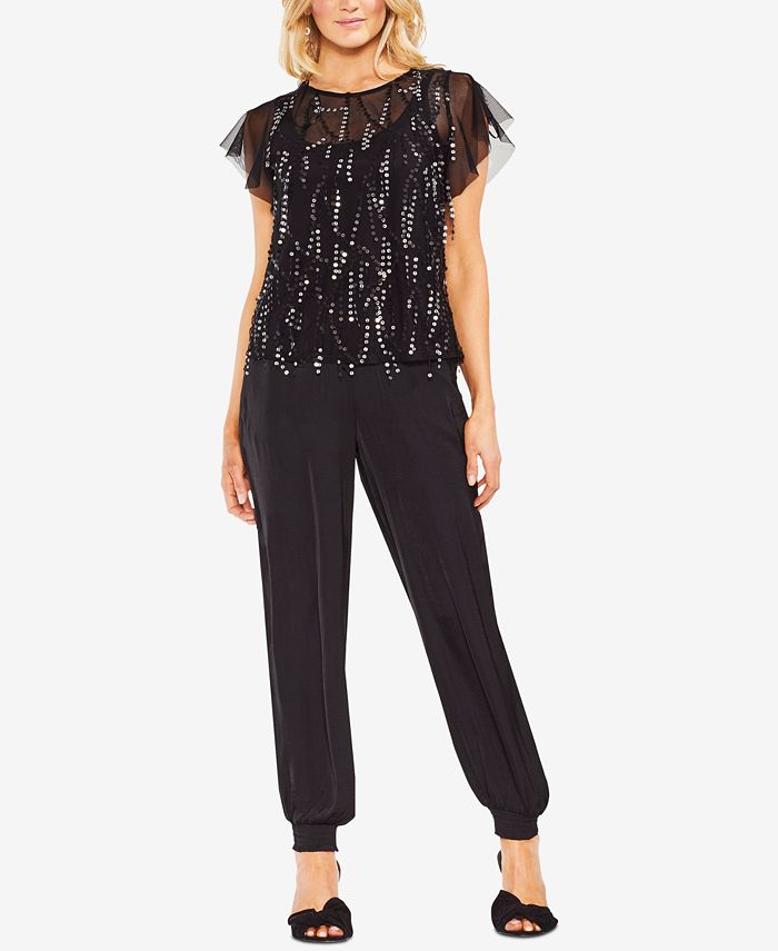 Vince Camuto Sequin-Embellished Illusion Top - Macy's