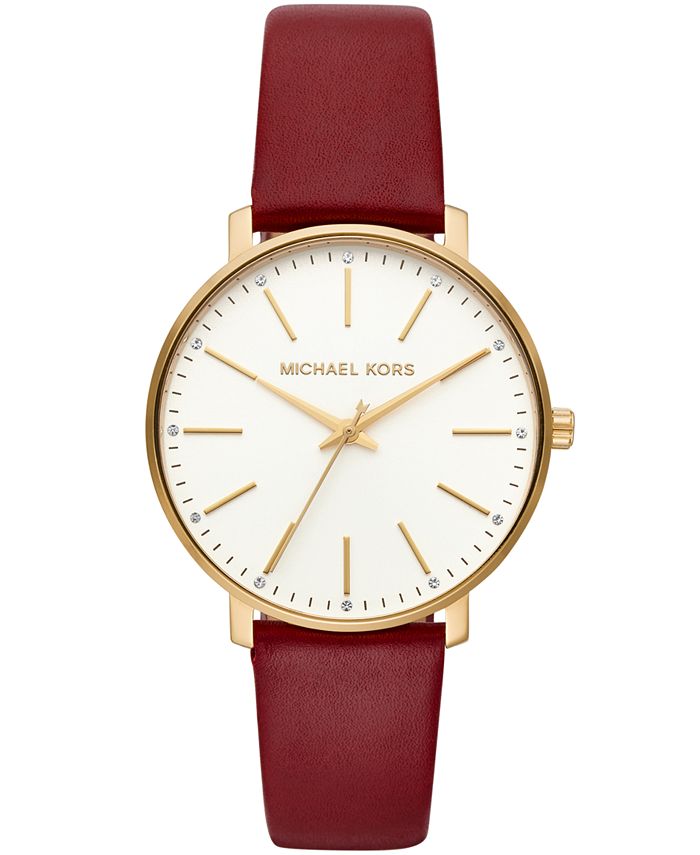 Michael Kors Women's Pyper Red Leather Strap Watch 38mm - Macy's