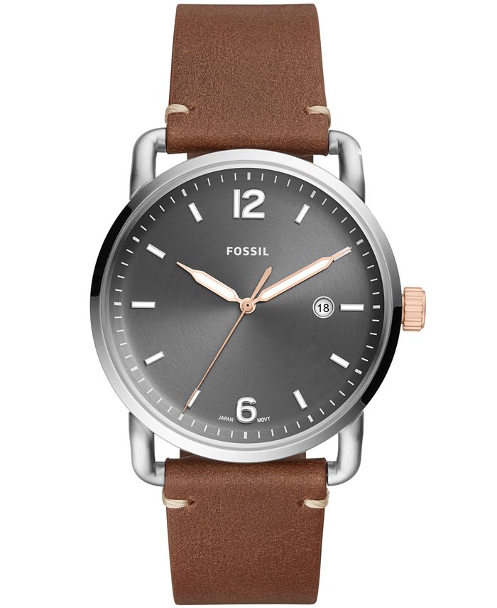 Fossil Men's Commuter Brown Leather Strap Watch 42mm - Macy's