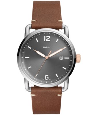 Fossil Men's Commuter Brown Leather Strap Watch 42mm - Macy's