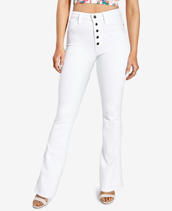 GUESS Gilded White 1981 Flared Button-Fly Jeans - Macy's