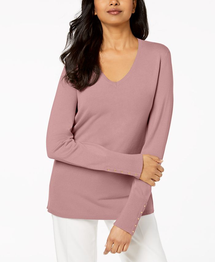 JM Collection Button-Sleeve Ribbed Sweater, Created for Macy's - Macy's