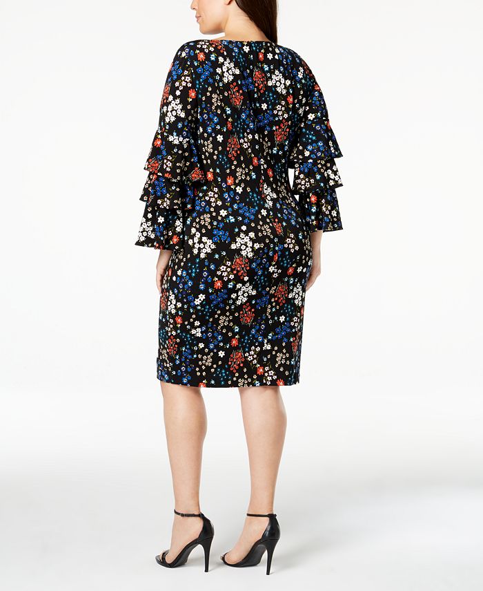 Calvin Klein Plus Size Floral Printed Bell Sleeve Dress Macys