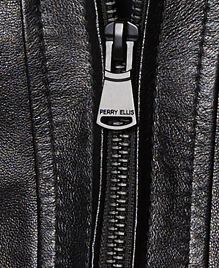 Perry Ellis Men's Full-Zip Leather Jacket, Created for Macy's - Macy's