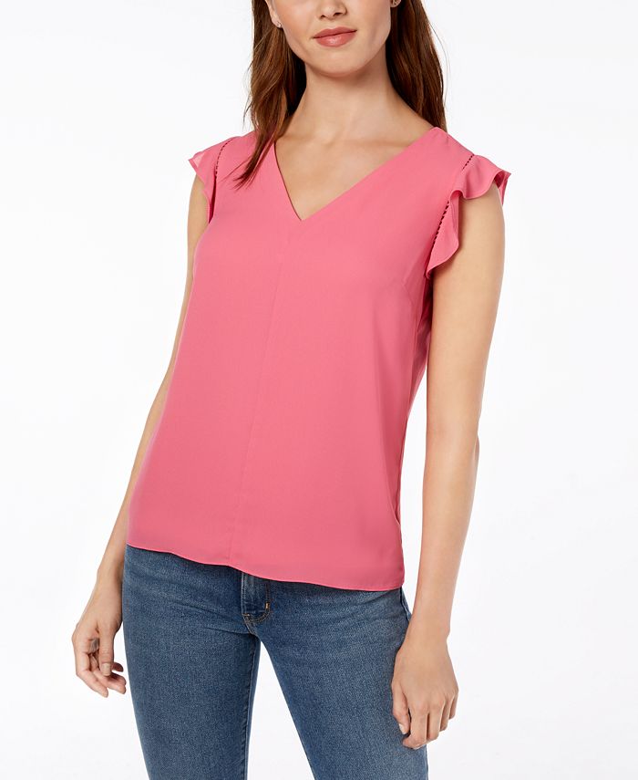 Maison Jules Flutter-Sleeve Top, Created for Macy's - Macy's
