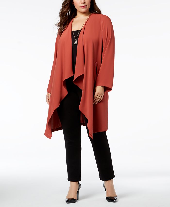 Nine West Plus Size Wide-Lapel Duster Jacket - Macy's