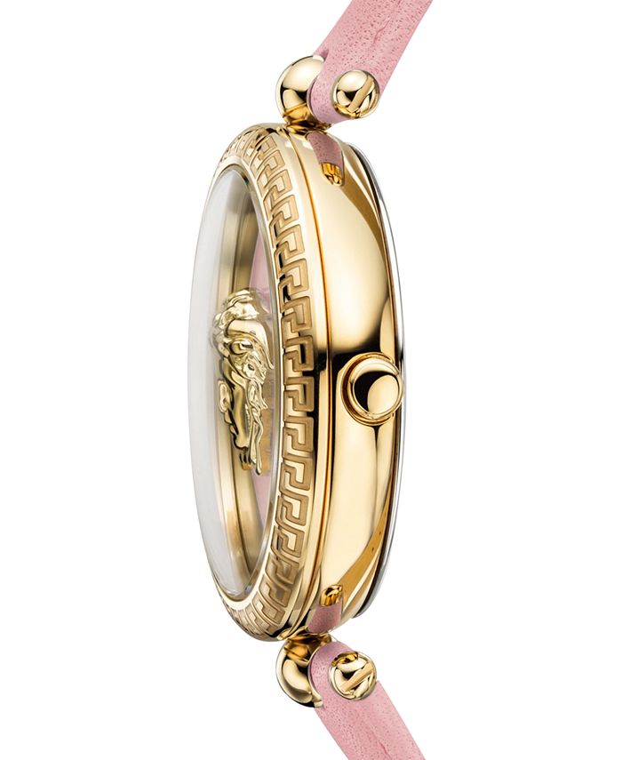 Versace Women's Swiss Palazzo Empire Pink Leather Strap Watch 34mm - Macy's