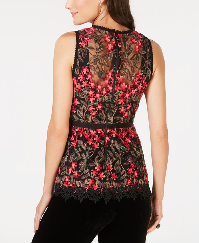 Nanette Lepore Embroidered Mesh Top, Created for Macy's - Macy's