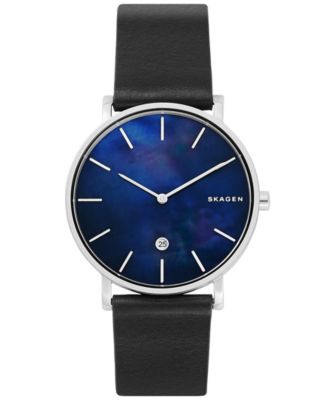Skagen Hagen Slim Black Leather Strap Watch 40mm - Macy's