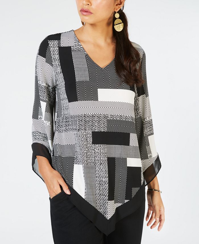 Alfani Petite Printed V-Hem Top, Created for Macy's - Macy's