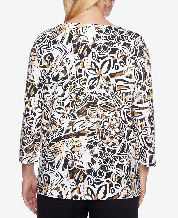 Alfred Dunner Travel Light Printed 3/4-Sleeve Top - Macy's