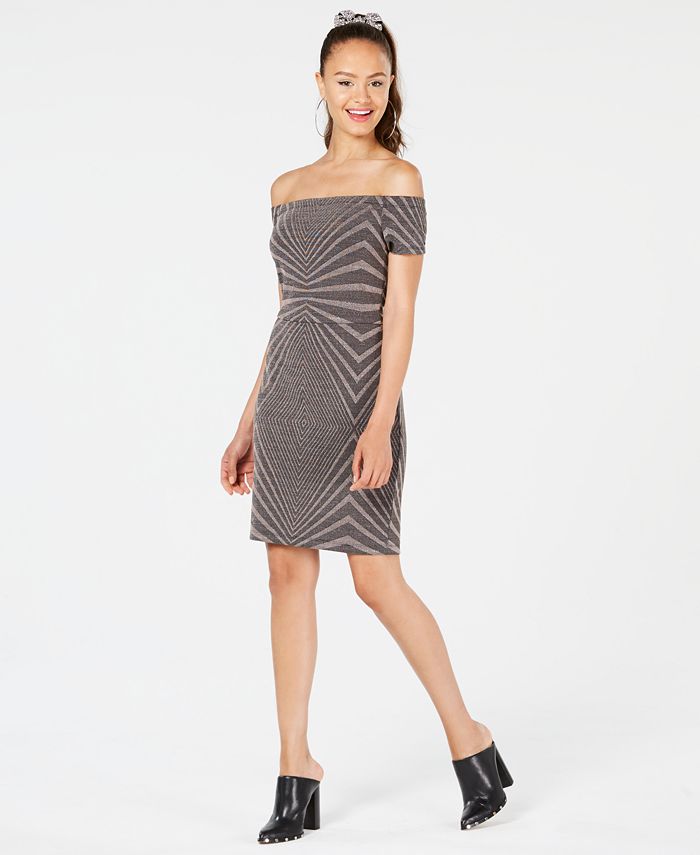 City Studios Juniors' Metallic Off-The-Shoulder Bodycon Dress - Macy's