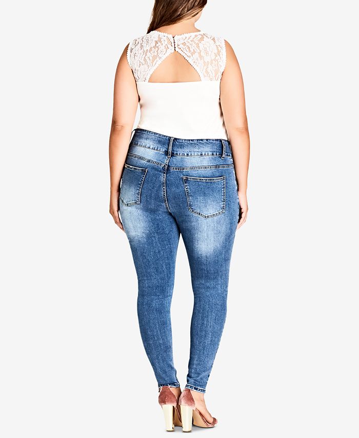 City Chic Trendy Plus Size Pearl-Embellished Distressed Skinny Jeans ...