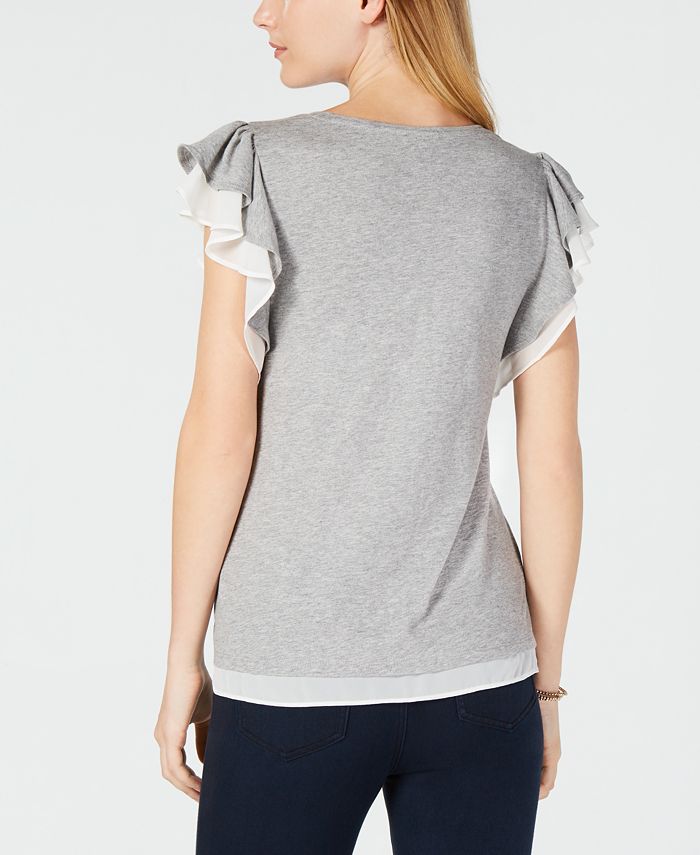 Maison Jules Layered-Look Flutter-Sleeve Top, Created for Macy's - Macy's