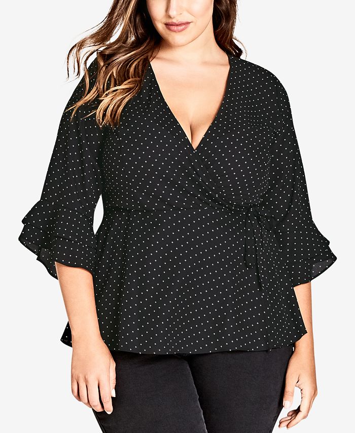 City Chic Trendy Plus Size Polka Dot Faux-Wrap Top - Macy's