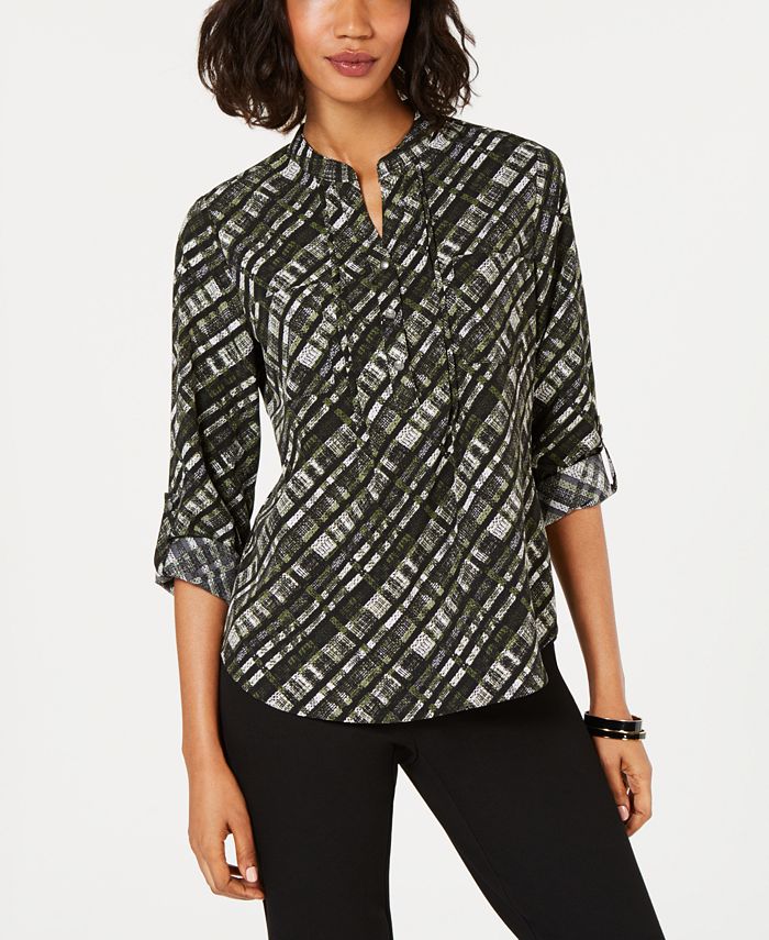 NY Collection Petite Printed Utility Top - Macy's