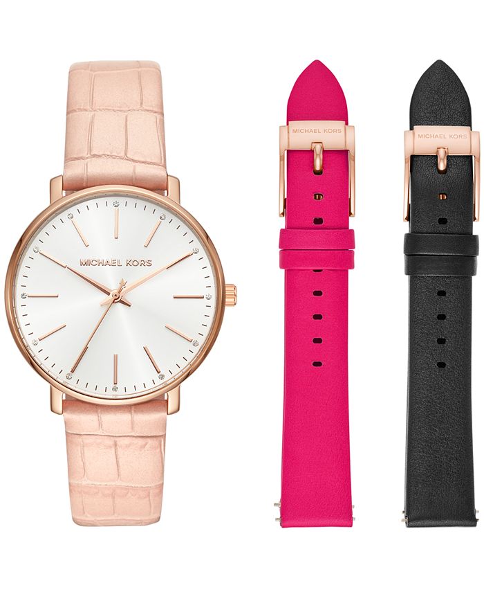 Michael Kors Women's Pyper Pink Leather Strap Watch 38mm Gift Set - Macy's