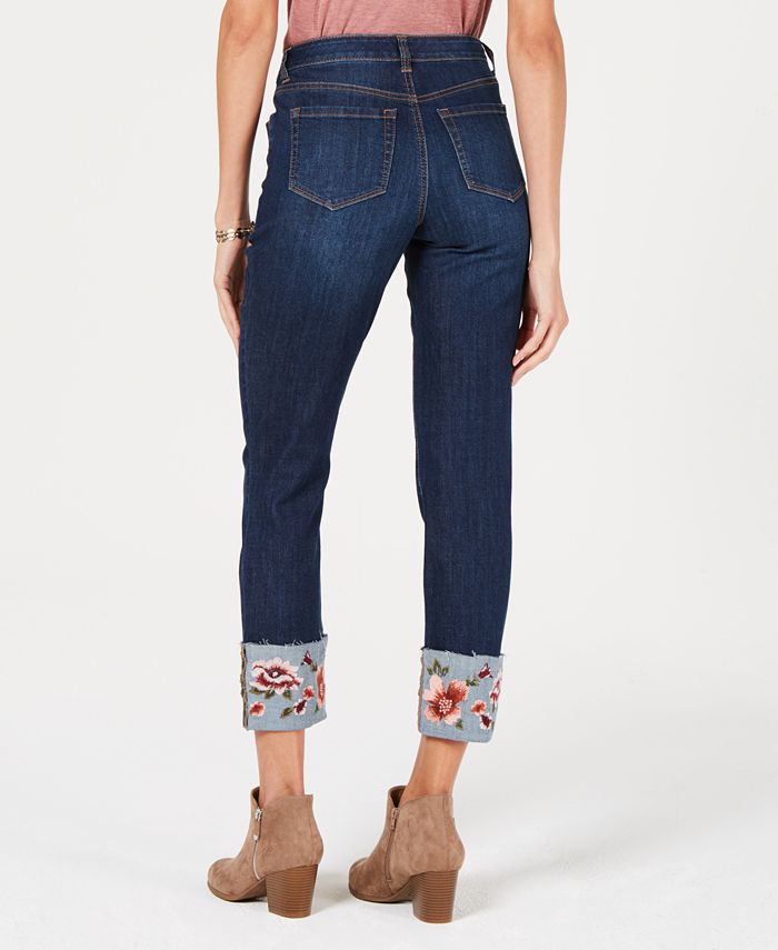 Style & Co Flower-Embroidered Cuff Slim Ankle Jeans, Created for Macy's ...