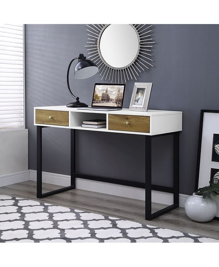 Walker Edison 44" Modern Two-Tone Desk With Drawers- White/Barnwood ...