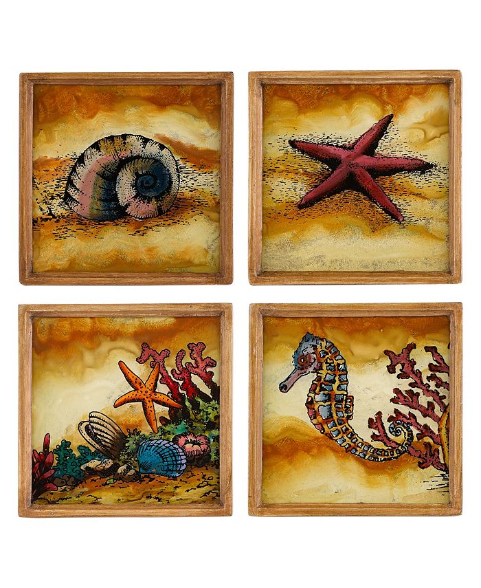 Badash Crystal 4-Piece Seashore Assorted 4 Inch Coaster Set - Macy's
