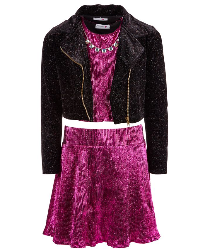 Beautees Big Girls 3-Pc. Moto Jacket, Top & Skirt Set - Macy's