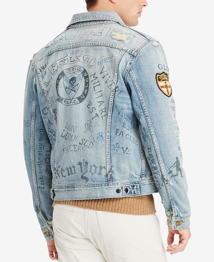 Polo Ralph Lauren Men's Distressed & Printed Denim Trucker Jacket - Macy's