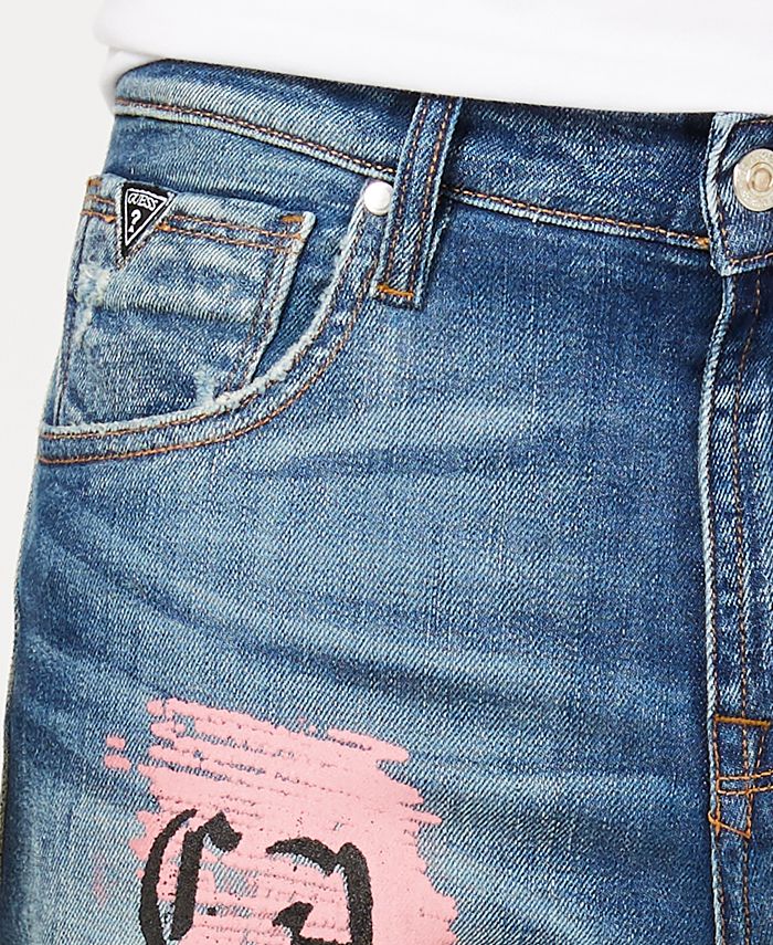 GUESS Men's Utility Fit Ripped Graphic Jeans - Macy's