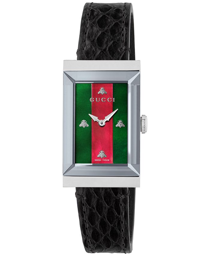 Gucci Women's Swiss G-Frame Black Ayers Leather Strap Watch 21x40mm ...