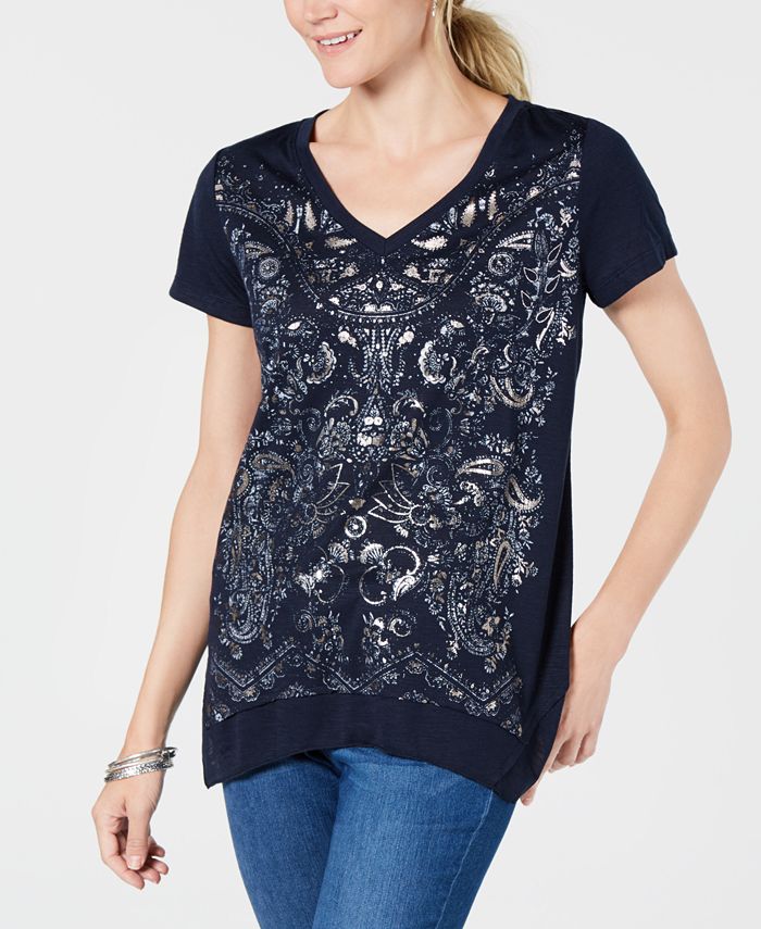 Style & Co Metallic-Print T-Shirt, Created for Macy's - Macy's