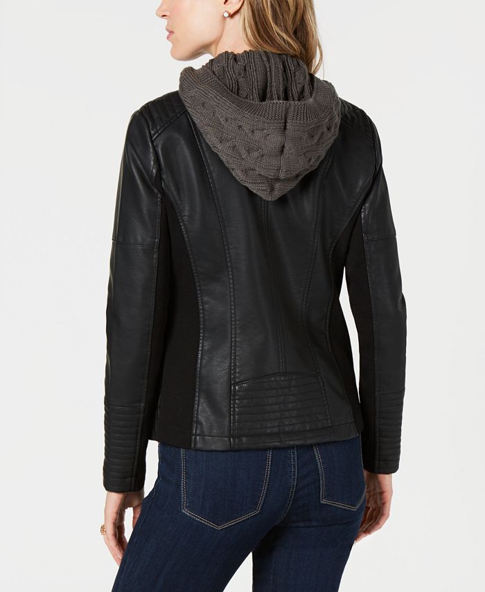 Style & Co Hooded Faux-Leather Jacket, Created for Macy's - Macy's