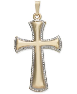 Two-Tone Beaded Cross Pendant in 14k Gold - Macy's
