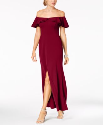 Nightway Ruffled Off-The-Shoulder Gown - Macy's