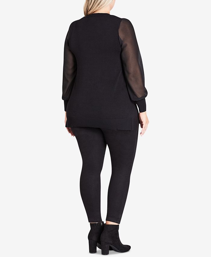 City Chic Trendy Plus Size Sheer-Sleeve Top - Macy's