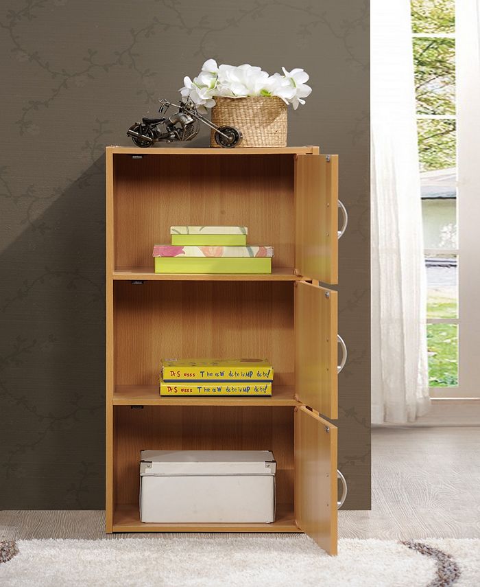 Hodedah 3-Shelf, 3-Door Bookcase in Beech - Macy's