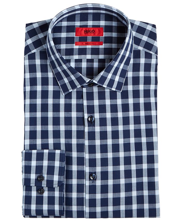 Hugo Boss HUGO Men's Slim-Fit Navy Check Dress Shirt - Macy's