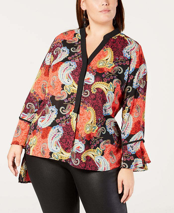 NY Collection Plus & Petite Plus Size Printed High-Low Top - Macy's