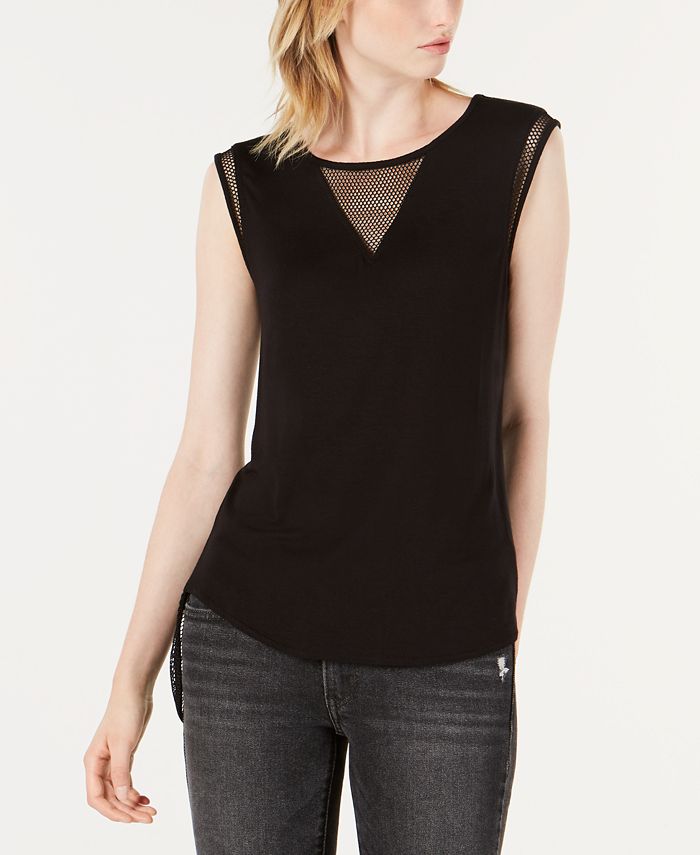Bar III Mesh-Inset T-Shirt, Created for Macy's - Macy's