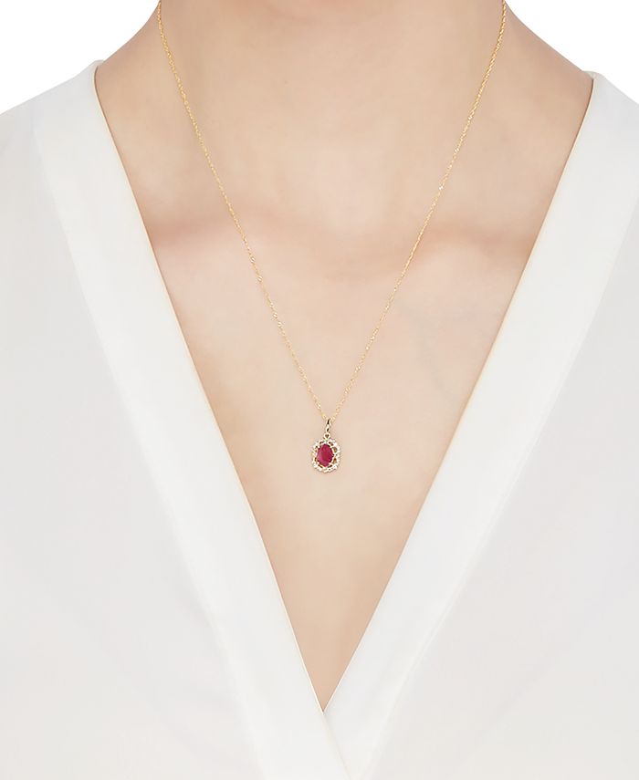Macy's Ruby (1 ct. t.w.) & Diamond (1/10 ct. t.w.) 18" Pendant Necklace ...