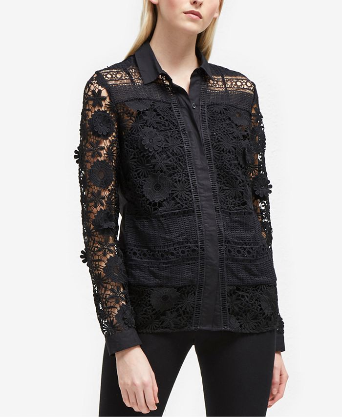 French Connection Lace-Front Shirt - Macy's