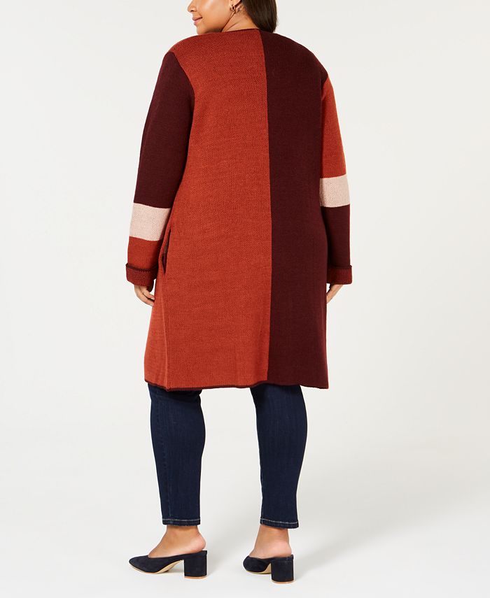 NY Collection Plus Size Colorblocked Duster Cardigan - Macy's