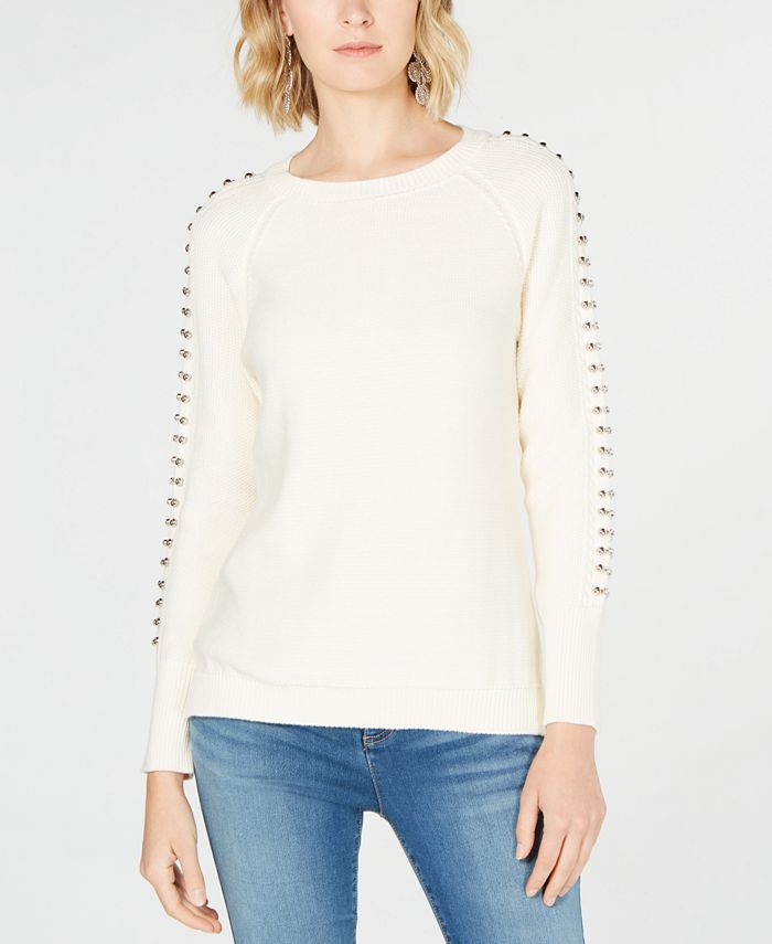 INC International Concepts I.N.C. Studded-Sleeve Sweater, Created for ...