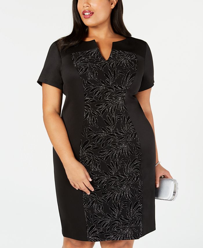 Connected Plus Size Glitter-Panel Sheath Dress - Macy's