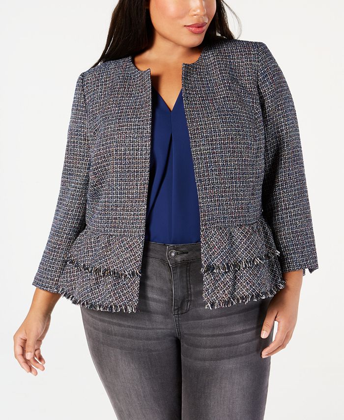 Nine West Plus Size Tweed Peplum Hem Jacket - Macy's